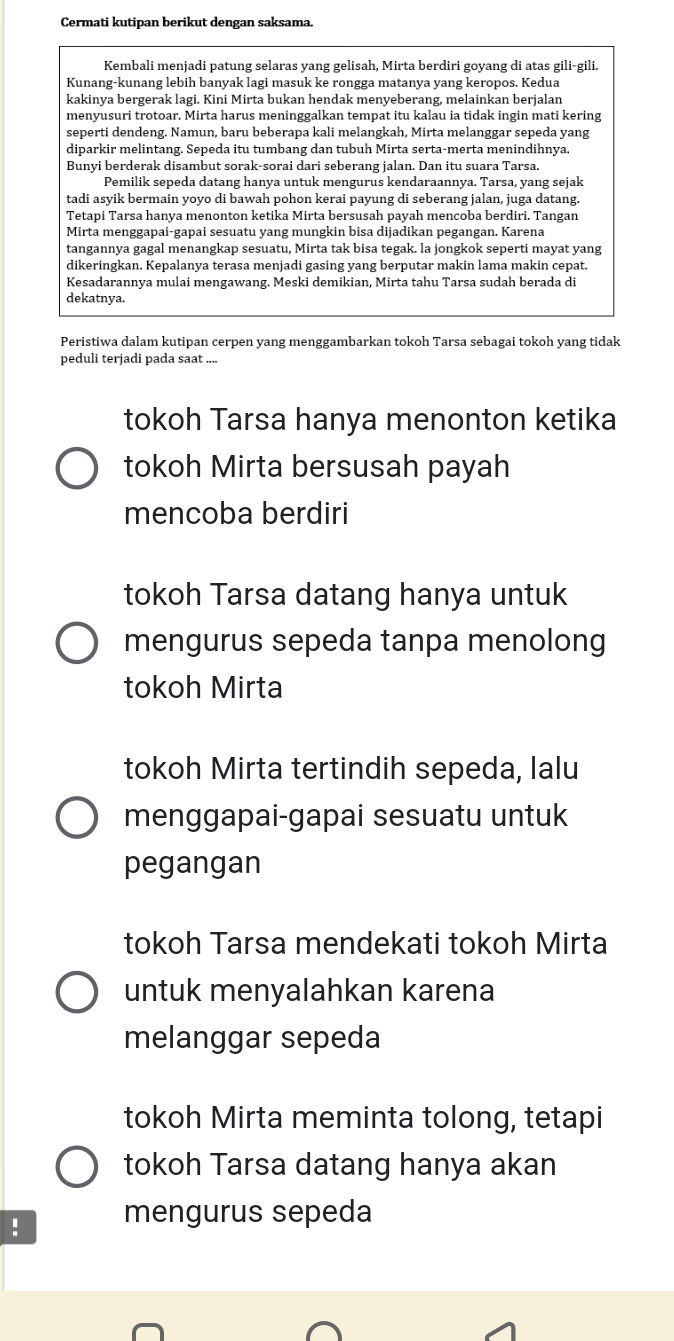 Peristiwa dalam kutipan cerpen yang | StudyX