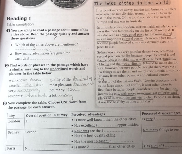 Reading 1 Table completion 1 Which of the | StudyX