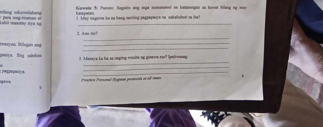Gawain 5 Panuto Sagutin ang mga sumusunod na | StudyX