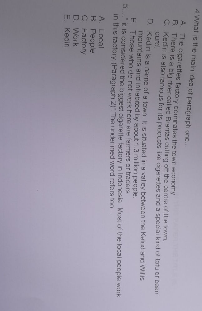 4 What is the main idea of paragraph one A | StudyX