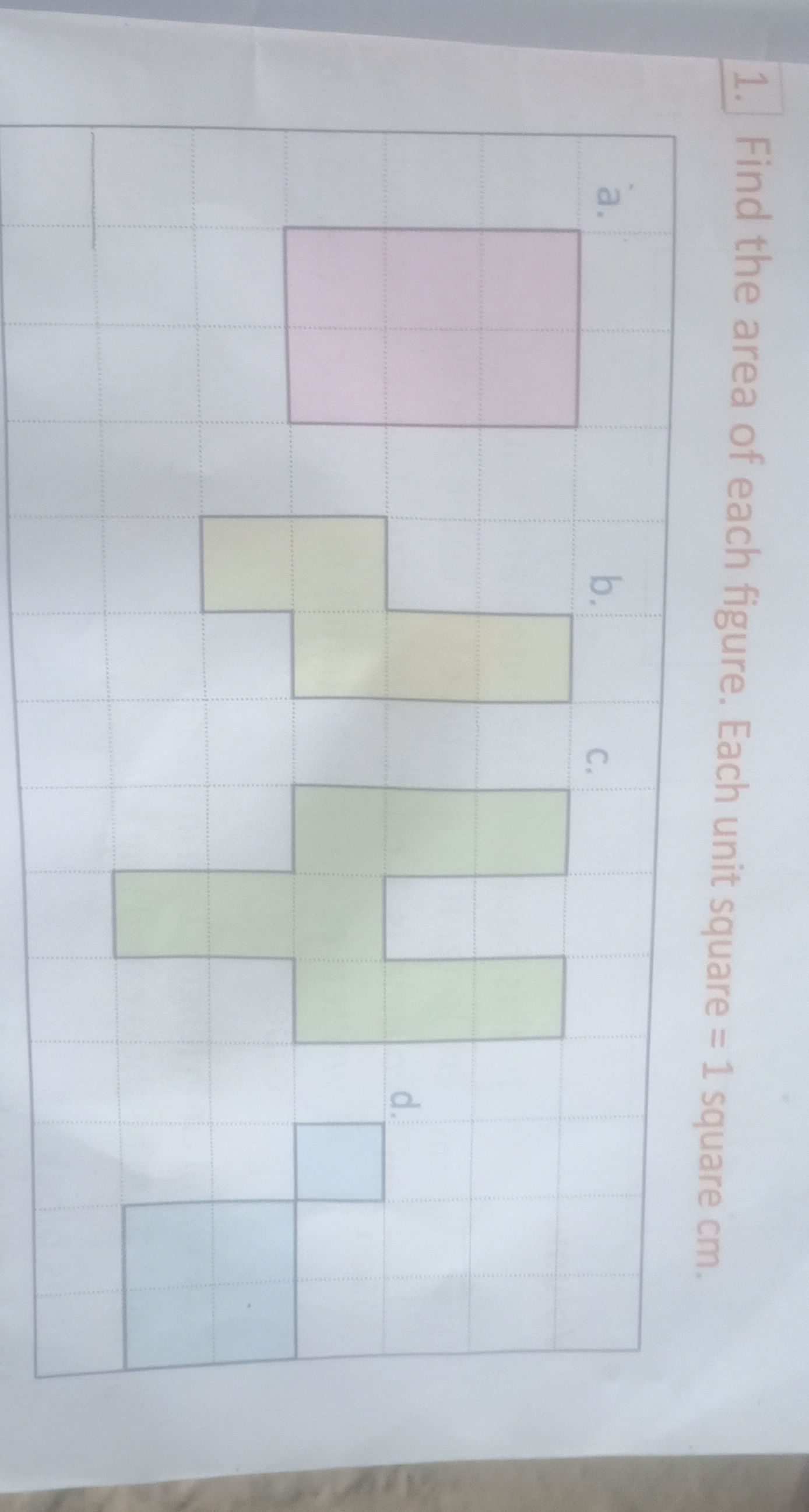 1. Find the area of each figure. Each unit | StudyX