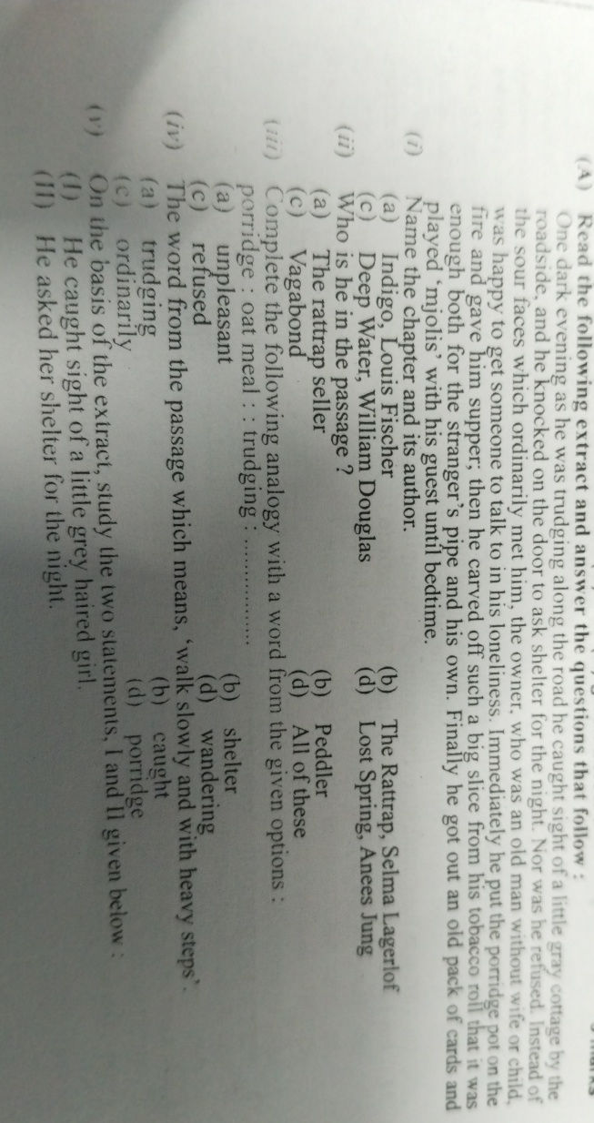 (A) Read the following extract and answer | StudyX