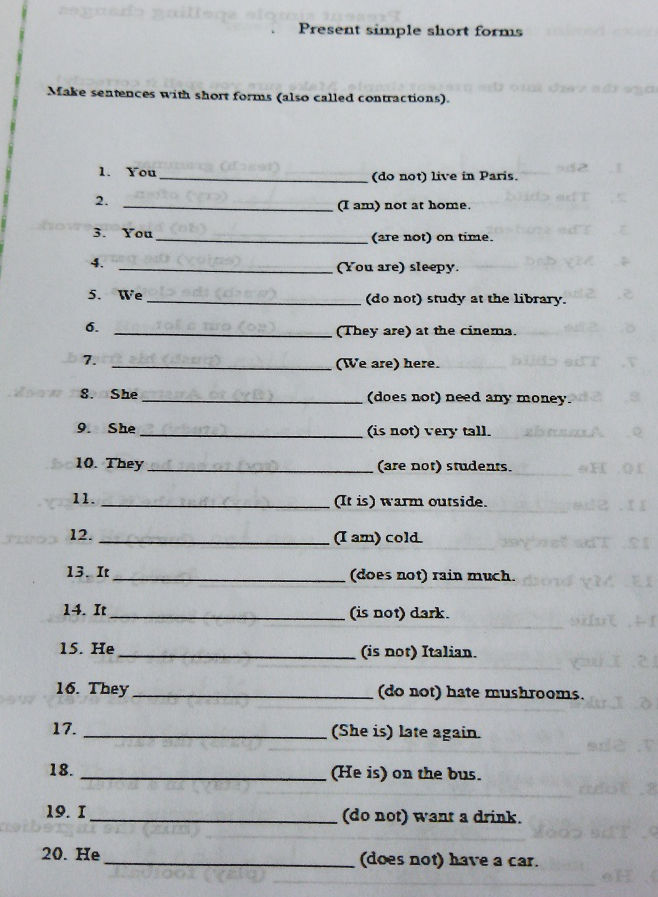 Present simple short forms Make sentences | StudyX