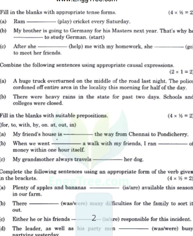 Fill in the blanks with appropriate tense | StudyX