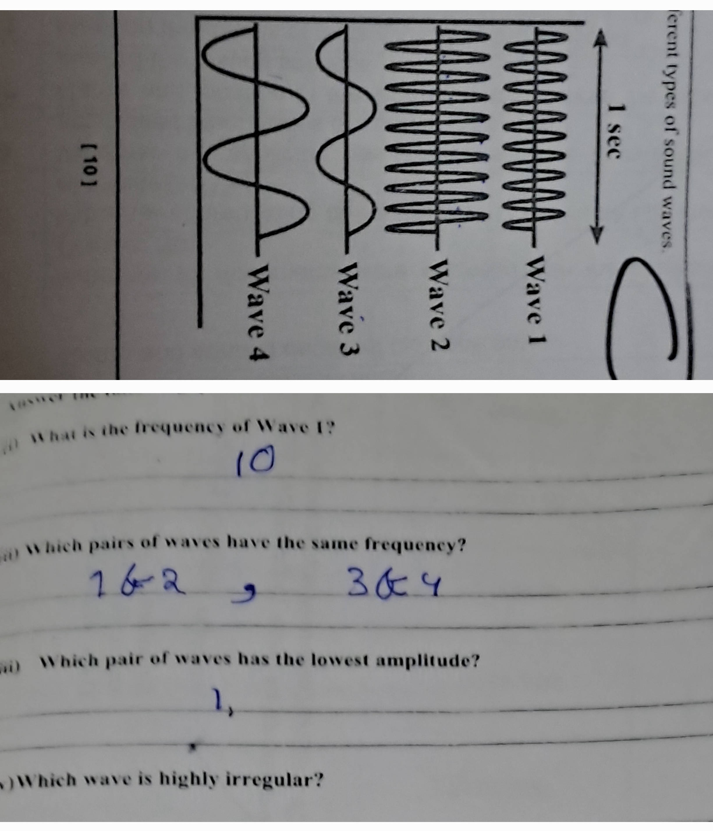 What is the frequency of Wave 1? 10 Which | StudyX