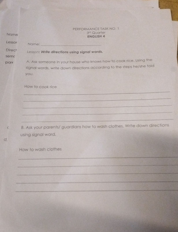 PERFORMANCE TASK NO 1 3rd Quarter ENGLISH 4 | StudyX