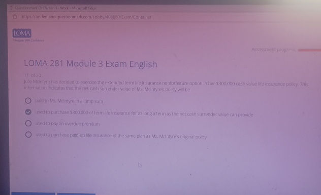 LOMA 281 Module 3 Exam English 11 of 20 | StudyX