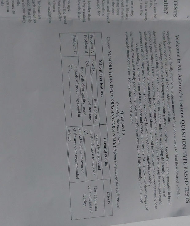 Questions 1-5 Complete the table below | StudyX