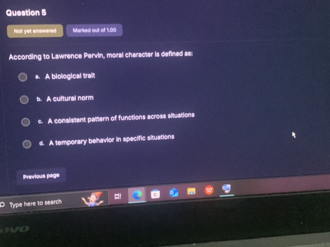 According to Lawrence Pervin, moral | StudyX