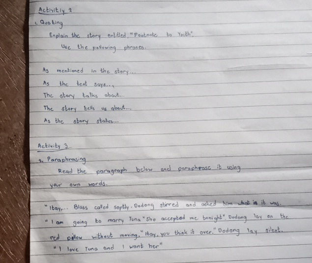 Activity 2 1. Quoting Explain the story | StudyX