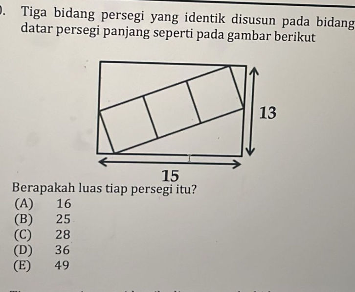 D Tiga bidang persegi yang identik disusun | StudyX