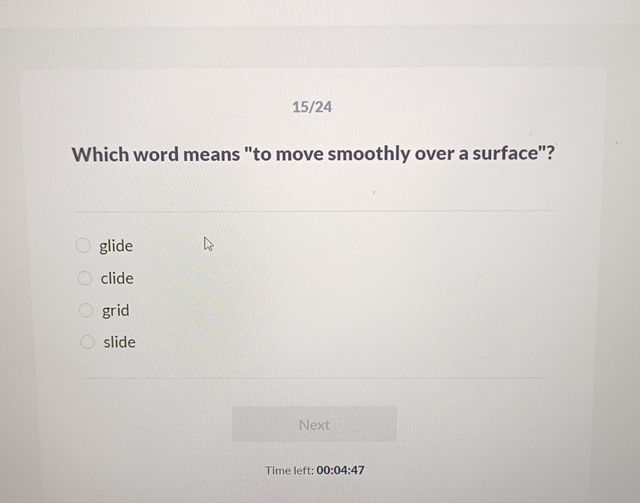 Which word means to move smoothly over a | StudyX