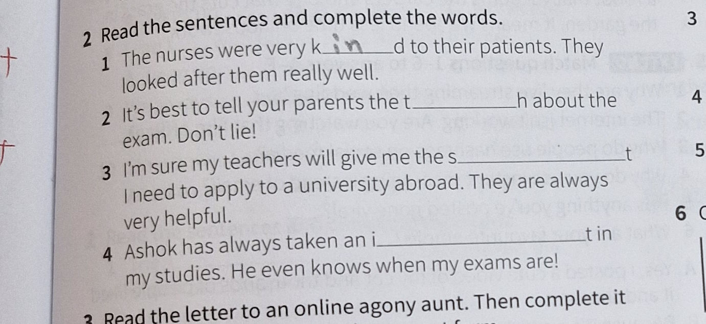 2 Read the sentences and complete the words | StudyX