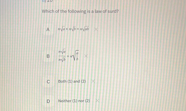 Which of the following is a law of surd A | StudyX