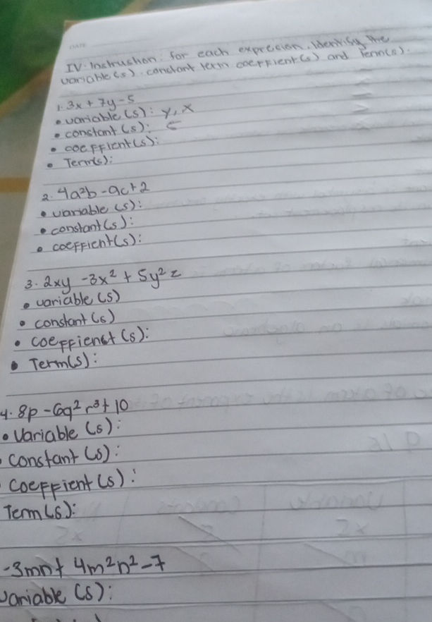 IV Instruction for each expression identify | StudyX