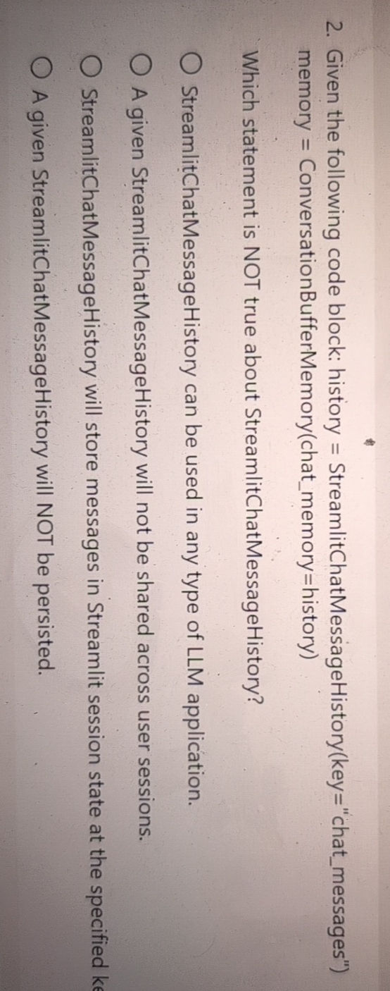 2. Given the following code block: `history | StudyX