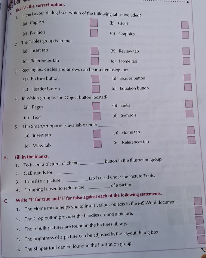 A Tick () the correct option 1 In the Layout | StudyX