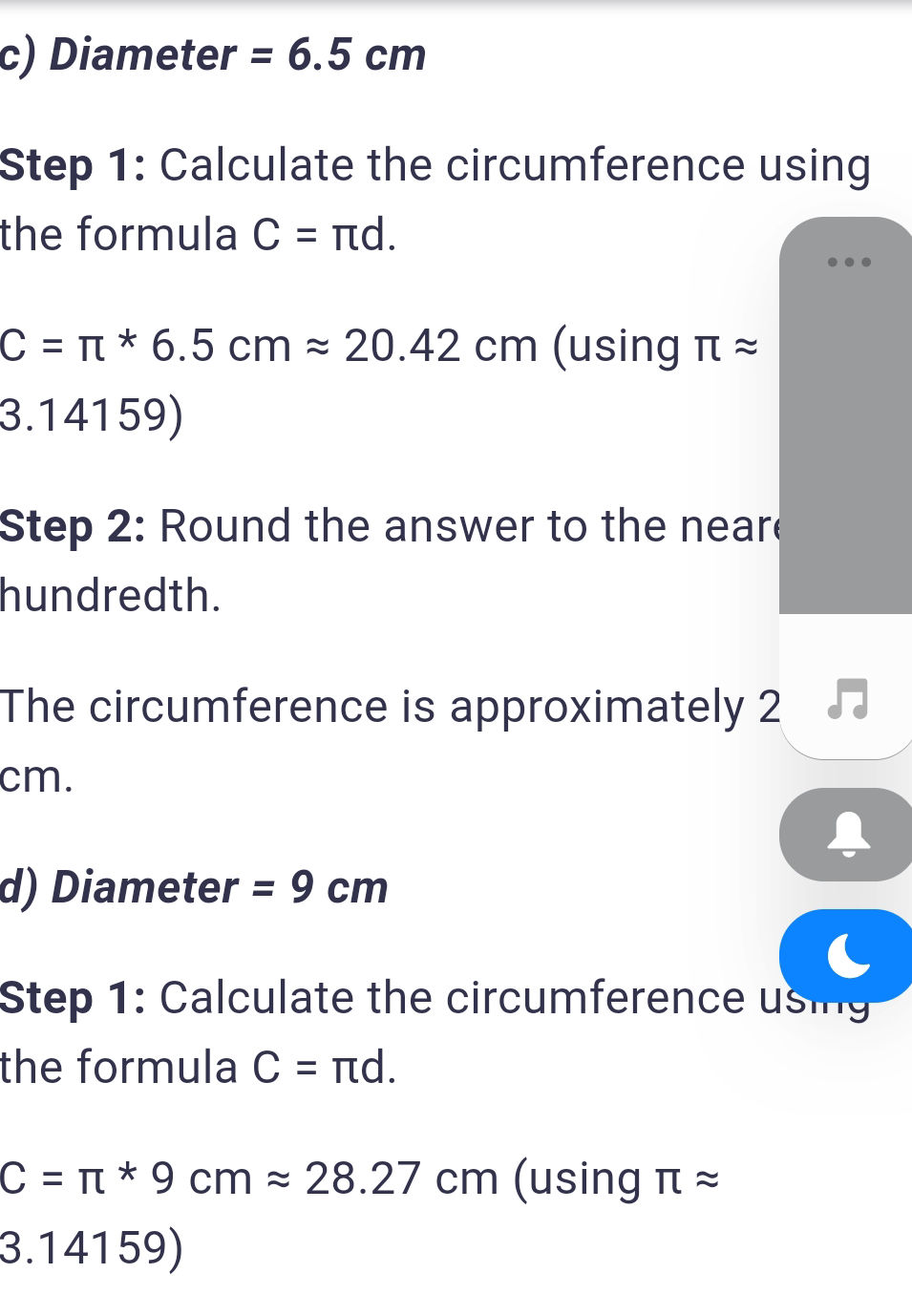 c) Diameter = 65 cm Step 1 Calculate the | StudyX
