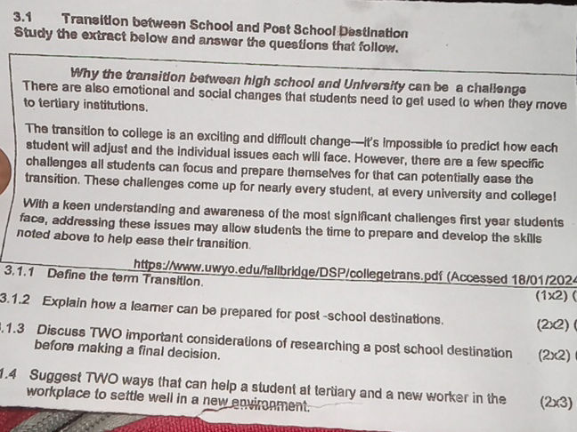 3.1.1 Define the term Transition. 3.1.2