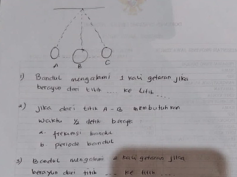 1) Bandul mengalami 1 kali getaran jika | StudyX