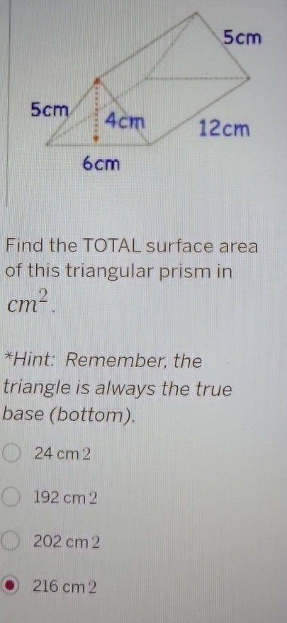 Find the TOTAL surface area of this | StudyX