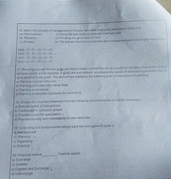 16 Match the concept of management in Column | StudyX