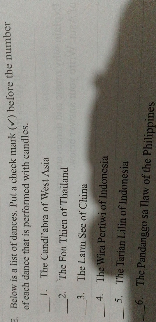 E Below is a list of dances Put a check mark | StudyX