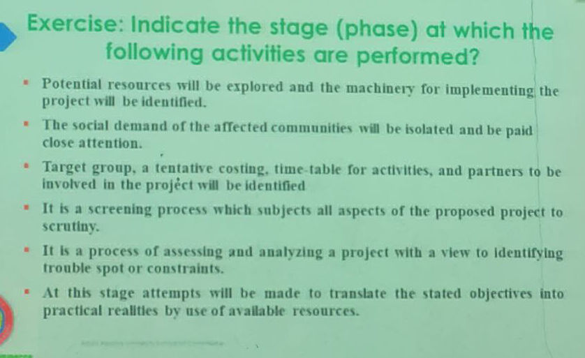 Exercise: Indicate the stage (phase) at | StudyX