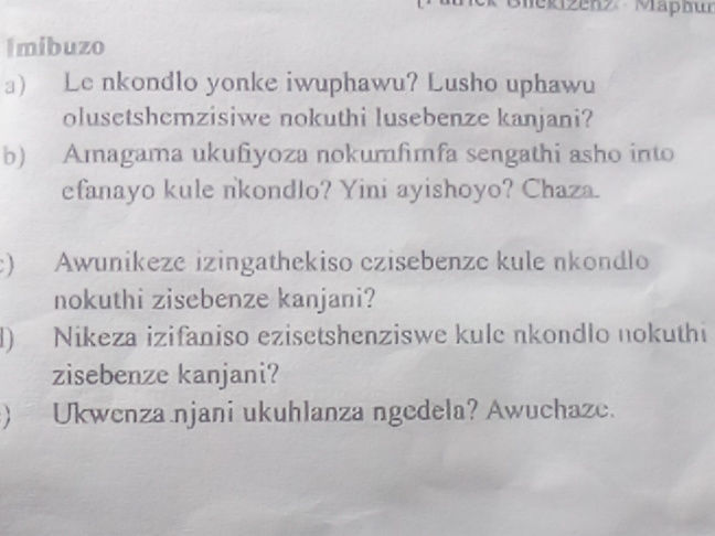 Imibuzo a) Le nkondlo yonke iwuphawu Lusho | StudyX