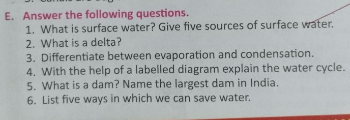 1. What is surface water? Give five sources | StudyX