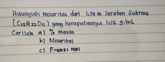 Hitunglah molaritas dari 174 m larutan | StudyX