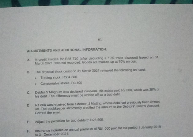 ADJUSTMENTS AND ADDITIONAL INFORMATION A A | StudyX