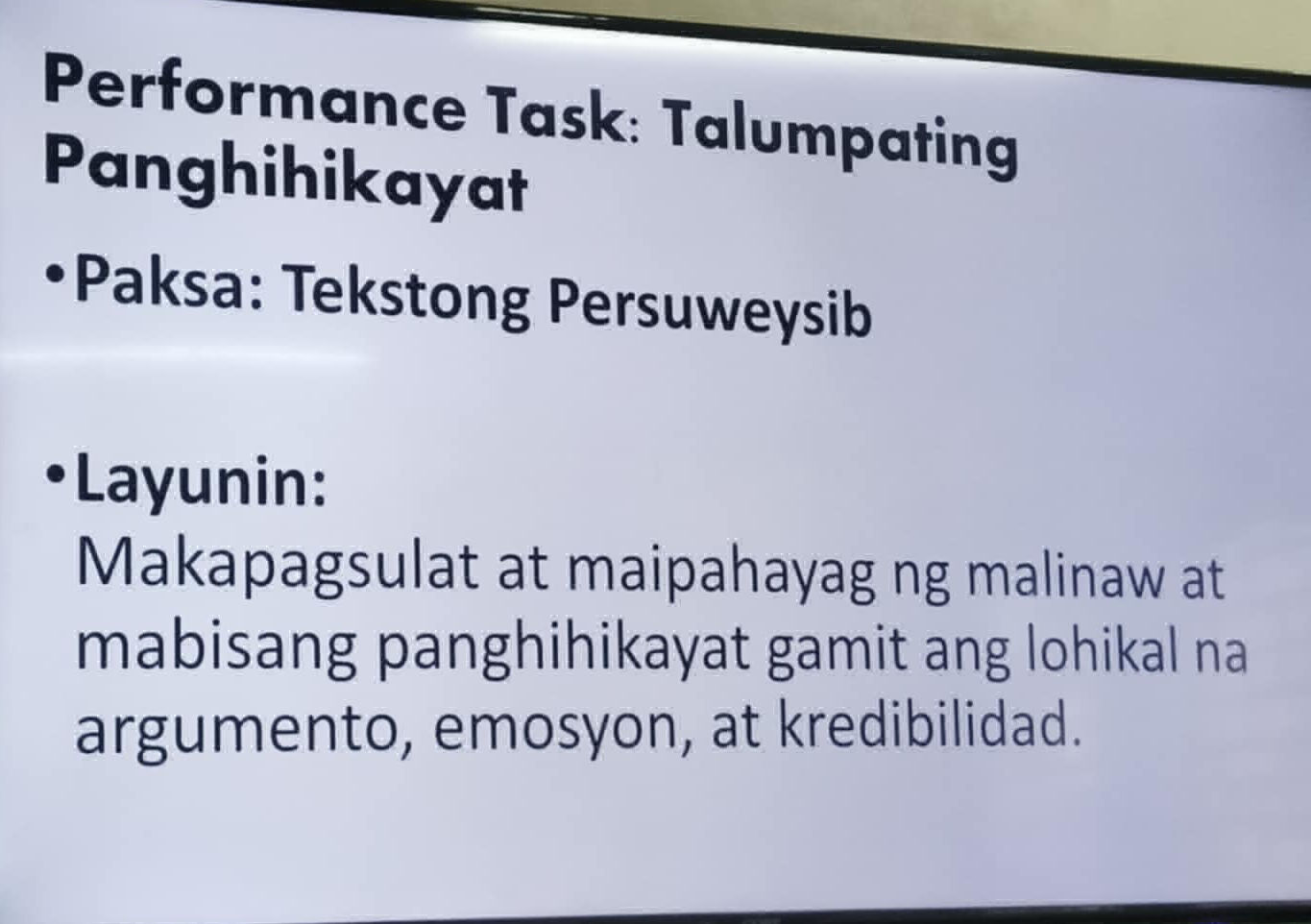 Performance Task Talumpating Panghihikayat | StudyX