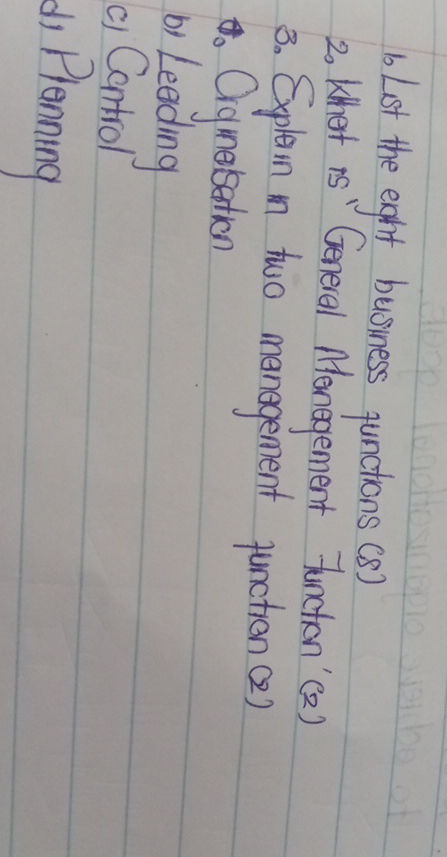 16. List the eight business functions (8) | StudyX