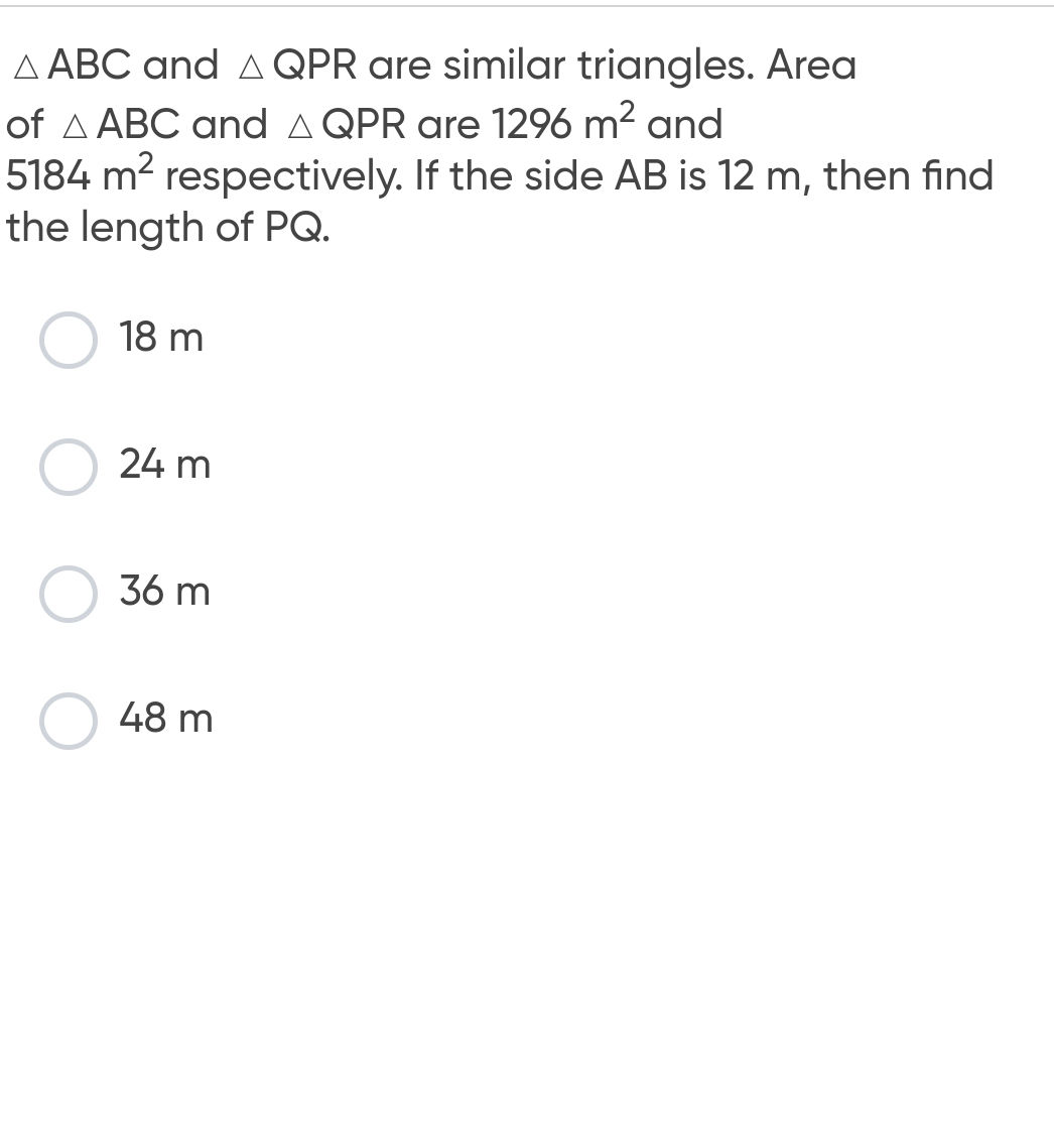 ABC and QPR are similar triangles Area of | StudyX