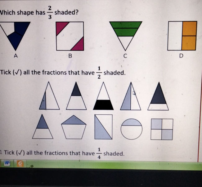Which shape has $ {2}{3}$ shaded? A B C D | StudyX