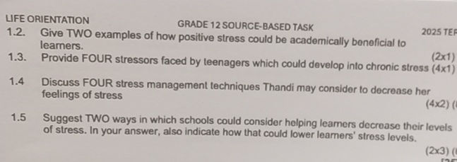 LIFE ORIENTATION GRADE 12 SOURCE-BASED TASK | StudyX