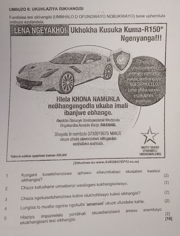 UMBUZO 6: UKUHLAZIYA ISIKHANGISI Fundisisa | StudyX