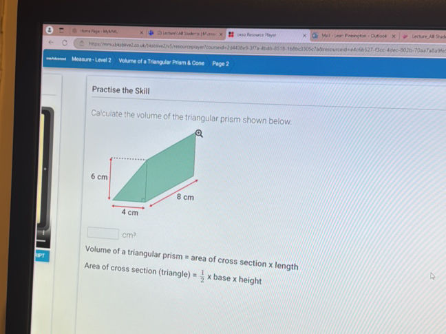 Calculate the volume of the triangular prism | StudyX