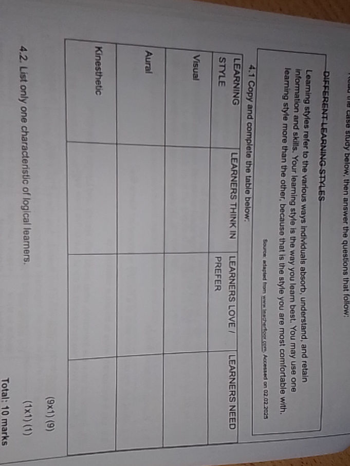 4.1 Copy and complete the table below: | | StudyX