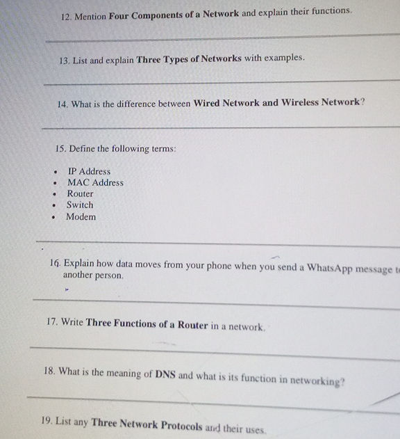 12. Mention Four Components of a Network and | StudyX
