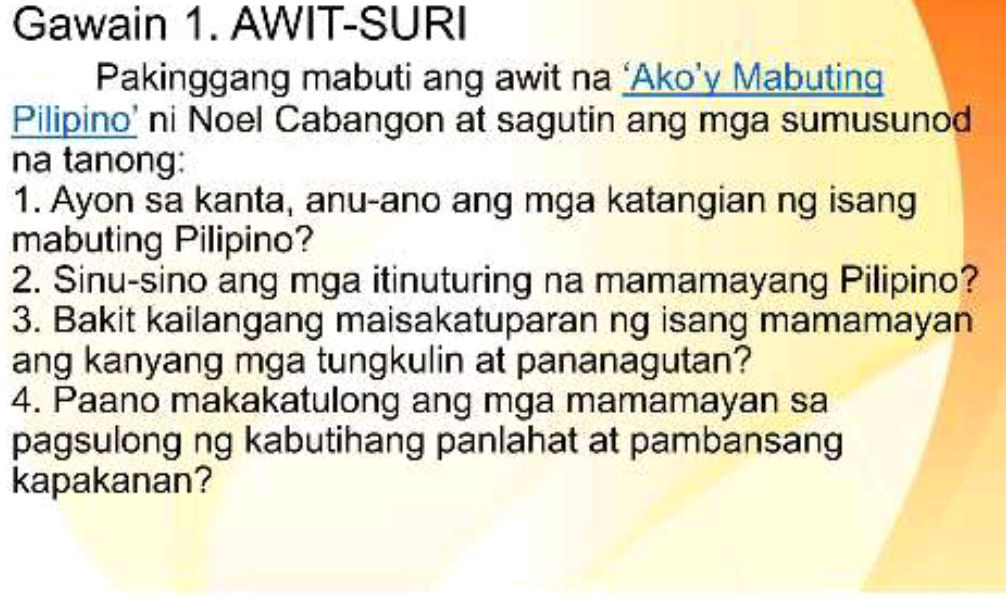 Gawain 1 AWIT-SURI Pakinggang mabuti ang | StudyX