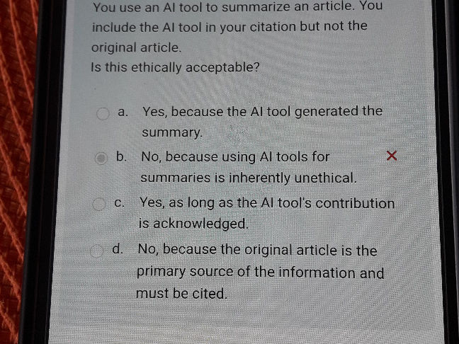 You use an Al tool to summarize an article. | StudyX