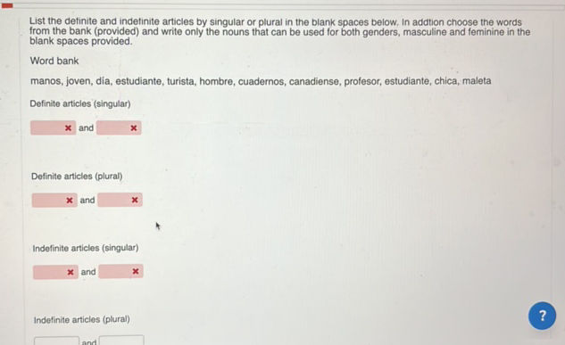 List the definite and indefinite articles by | StudyX