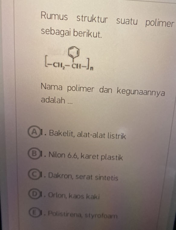 Rumus struktur suatu polimer sebagai berikut | StudyX