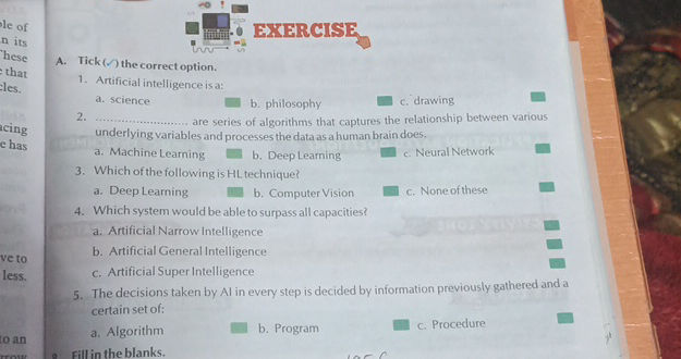 A. Tick() the correct option. 1. Artificial | StudyX
