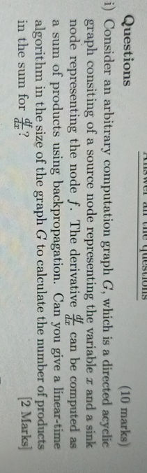 Questions (10 marks) i) Consider an | StudyX