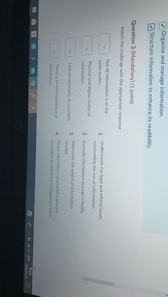 Question 3 (Mandatory) (1 point) Match the | StudyX