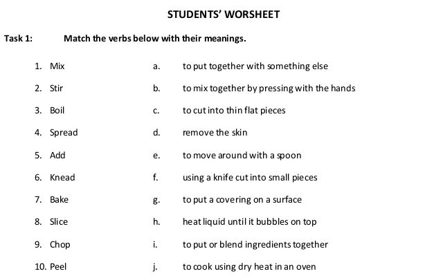Task 1 Match the verbs below with their | StudyX