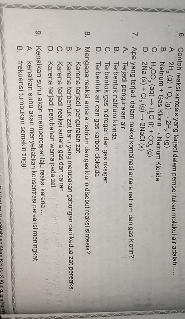 6. Contoh reaksi sintesis yang terjadi dalam | StudyX
